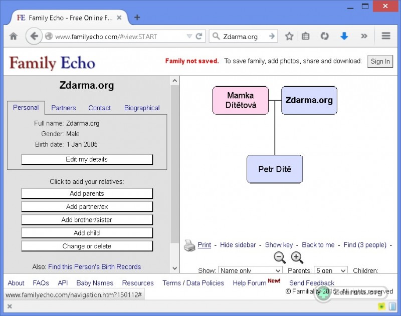 Family Echo - online vytvoření a rozvíjení rodokmenu | Zdarma.org